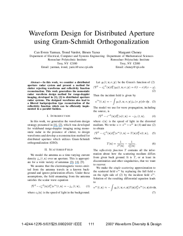 (PDF) Waveform design for distributed aperture using Gram-Schmidt orthogonalization
