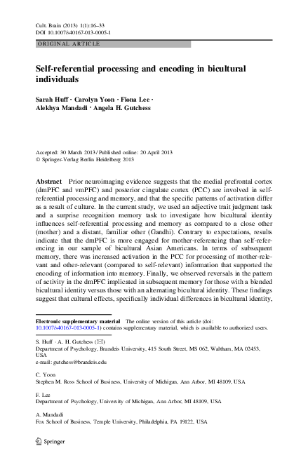 (PDF) Self-referential processing and encoding in bicultural individuals