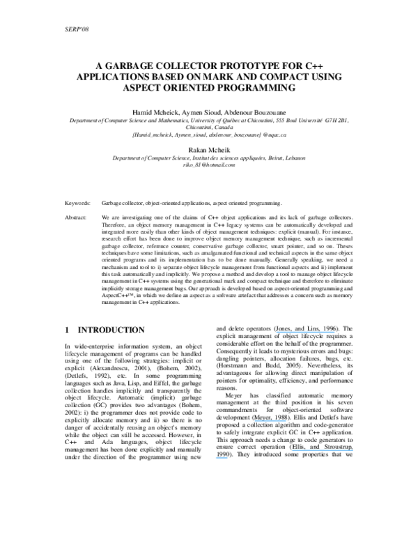 Pdf A Garbage Collector Prototype For C Applications Based On Mark And Compact Using Aspect