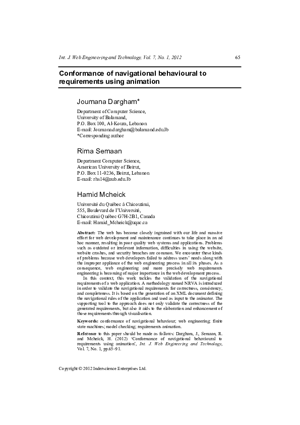 (PDF) Conformance of navigational behavioural to requirements using animation