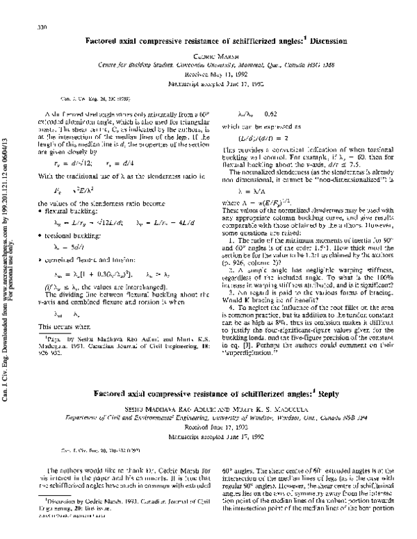 (PDF) Reply: Factored axial compressive resistance of schifflerized angles