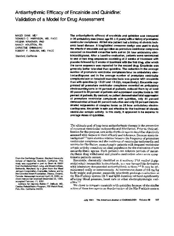 (PDF) Antiarrhythmic efficacy of encainide and quinidine: Validation of ...