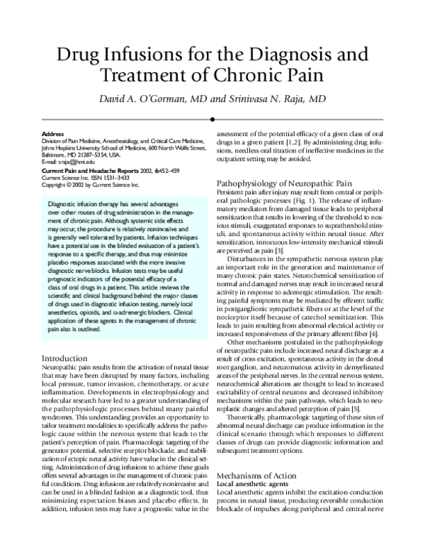 (PDF) Drug infusions for the diagnosis and treatment of chronic pain