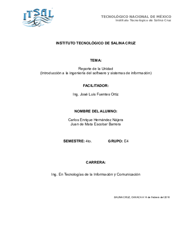 (DOC) INSTITUTO TECNOLÓGICO DE SALINA CRUZ TECNOLÓGICO NACIONAL DE MÉXICO TECNOLÓGICO NACIONAL ...
