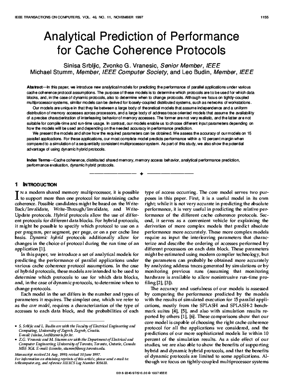 (PDF) Analytical Prediction of Performance for Cache Coherence Protocols