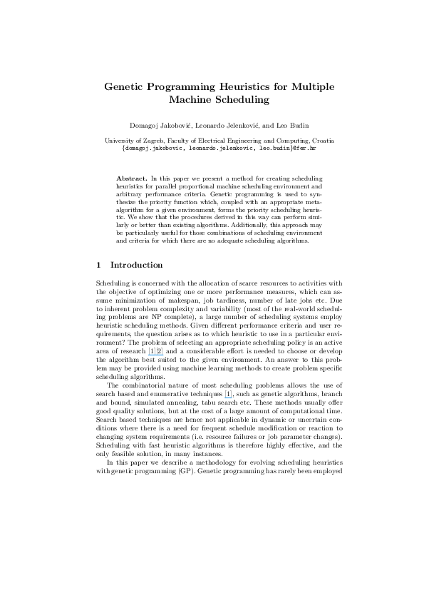 (PDF) Genetic Programming Heuristics for Multiple Machine Scheduling