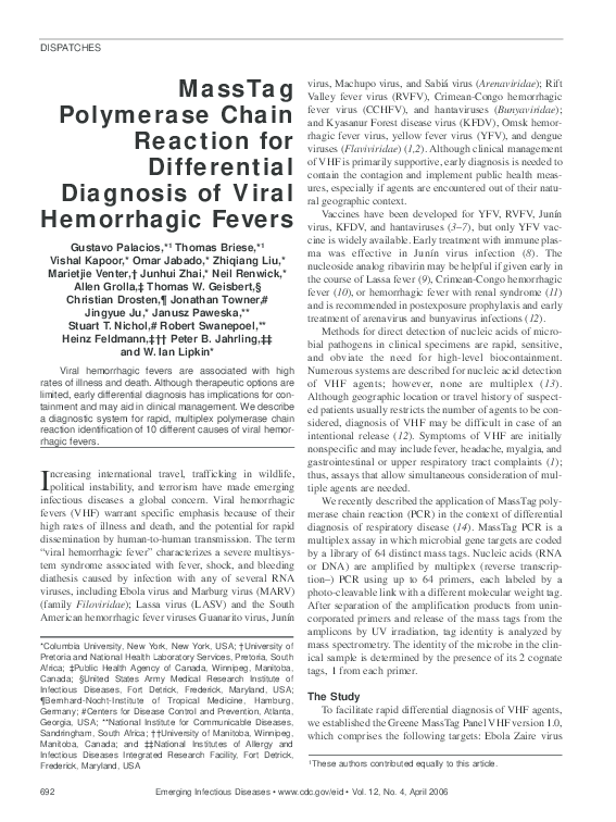 (PDF) MassTag Polymerase Chain Reaction for Differential Diagnosis of ...