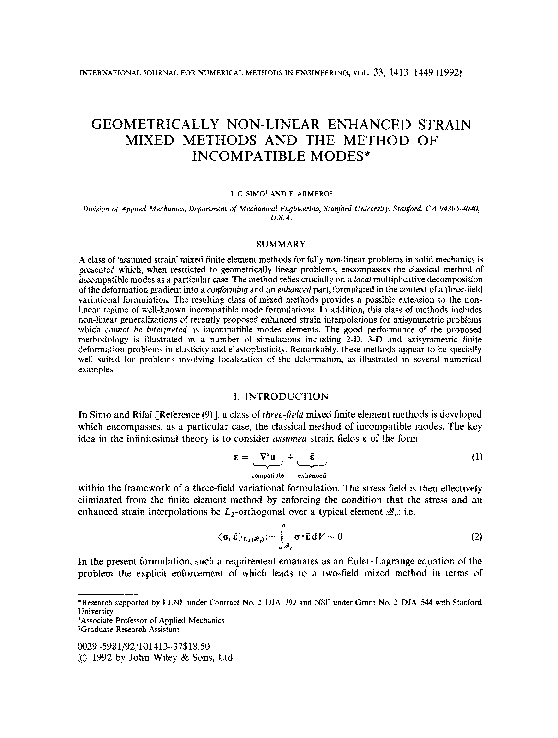 (PDF) Geometrically non-linear enhanced strain mixed methods and the method of incompatible modes