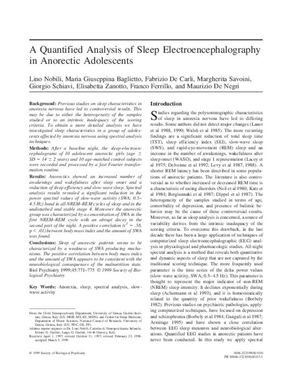 (PDF) A quantified analysis of sleep electroencephalography in anorectic adolescents