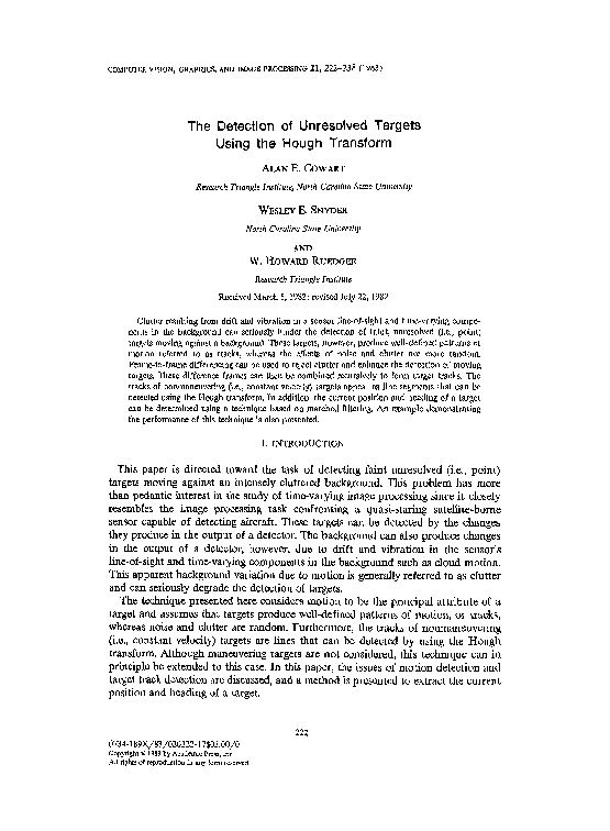 Pdf The Detection Of Unresolved Targets Using The Hough Transform