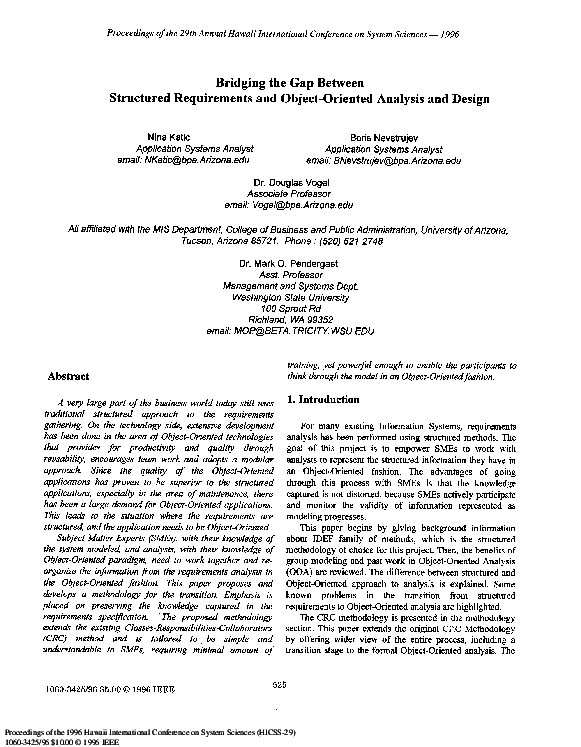 (PDF) Bridging the Gap Between Structured Requirements and Object-Oriented Analysis and Design