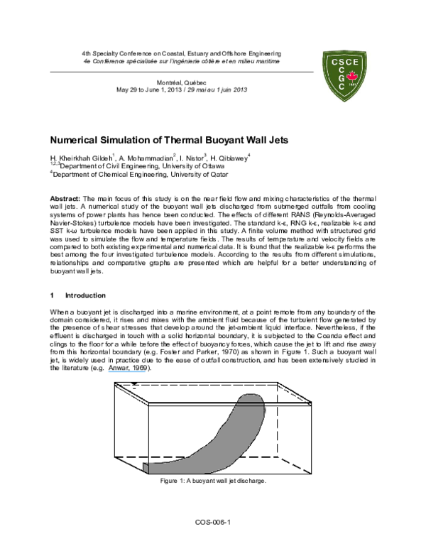 (PDF) Numerical Simulation of Thermal Buoyant Wall Jets | Abdolmajid Mohammadian - Academia.edu