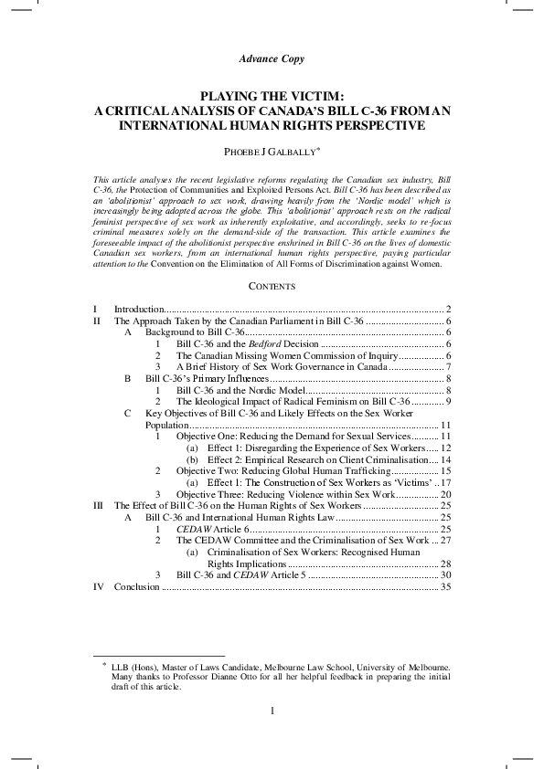 (PDF) PLAYING THE VICTIM: A CRITICAL ANALYSIS OF CANADA'S BILL C-36 FROM AN INTERNATIONAL HUMAN ...