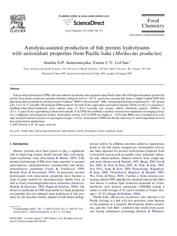 (PDF) Autolysis-assisted production of fish protein hydrolysates with ...