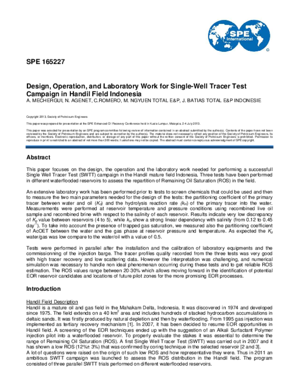 (PDF) Design, Operation, and Laboratory Work for Single-Well Tracer ...