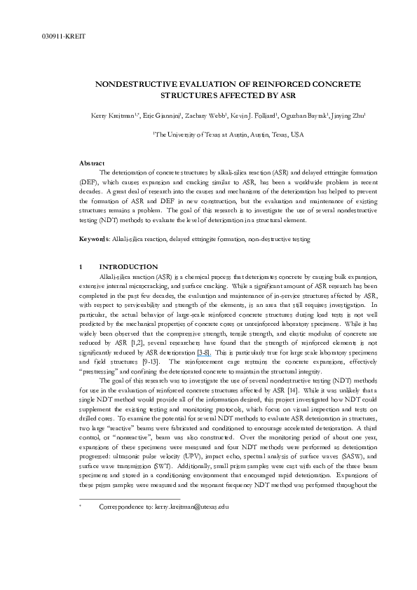 (PDF) Nondestructive Evaluation of Reinforced Concrete Structures Affected by Asr