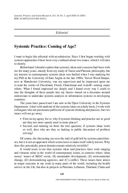 (PDF) Systemic Practice: Coming of Age?