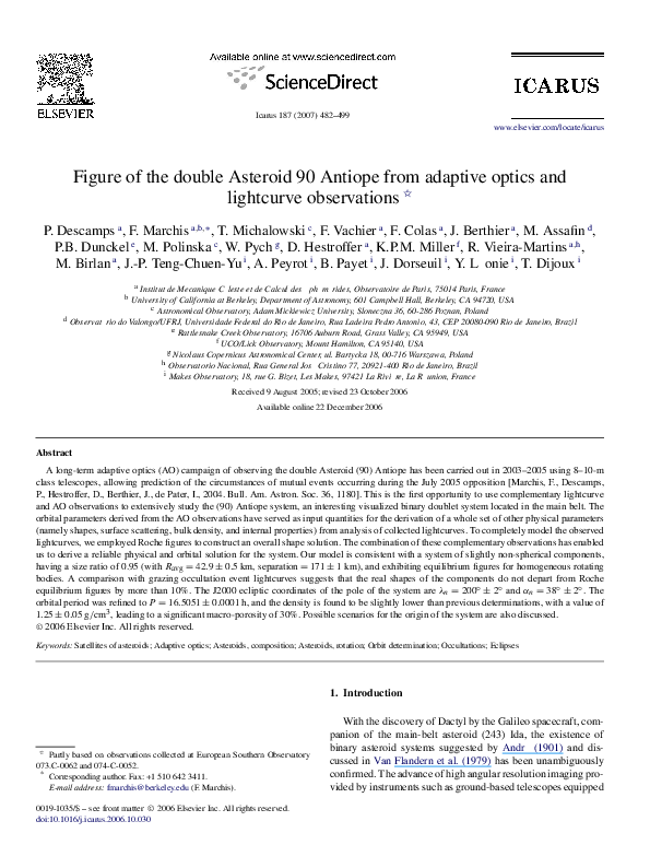 (PDF) Figure of the double Asteroid 90 Antiope from adaptive optics and ...