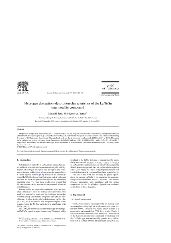 (PDF) Hydrogen absorption–desorption characteristics of the LaNi 5Sn intermetallic compound