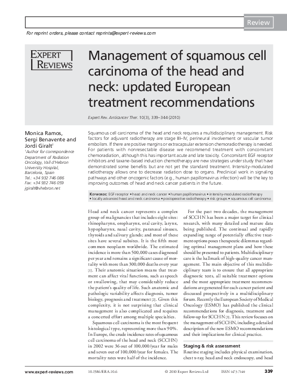 (PDF) Management of squamous cell carcinoma of the head and neck ...