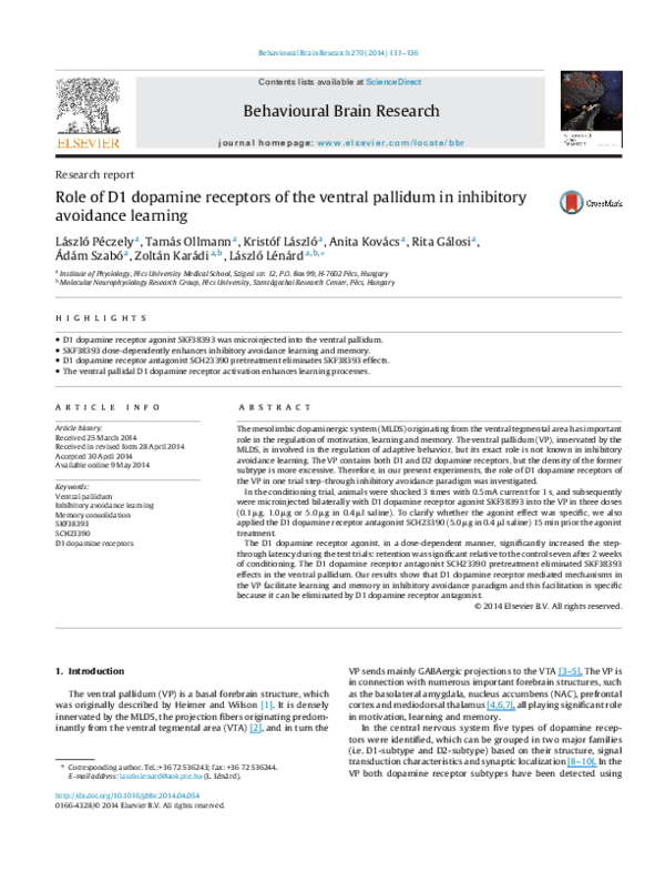 (PDF) Role of D2 dopamine receptors of the ventral pallidum in ...