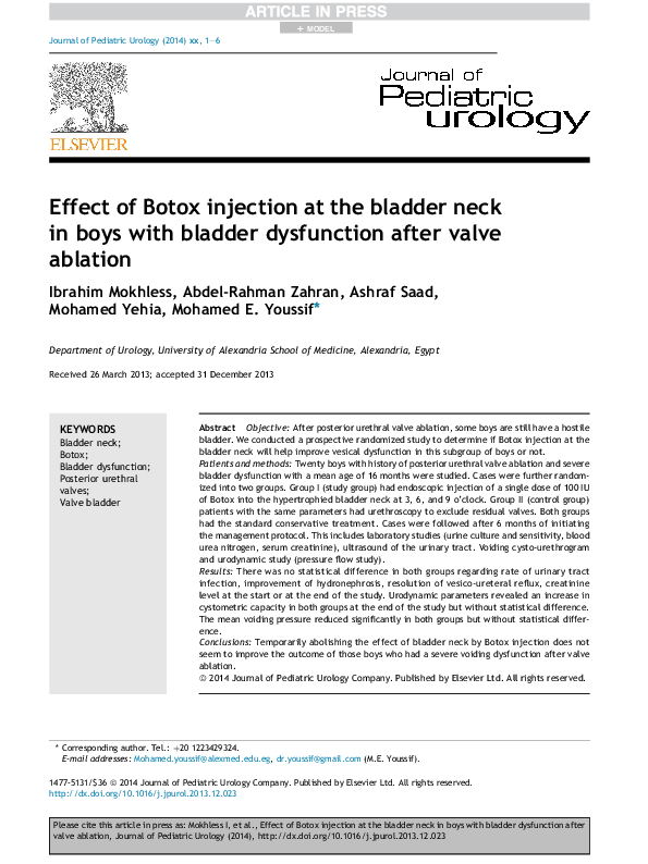 (PDF) Effect of Botox injection at the bladder neck in boys with ...