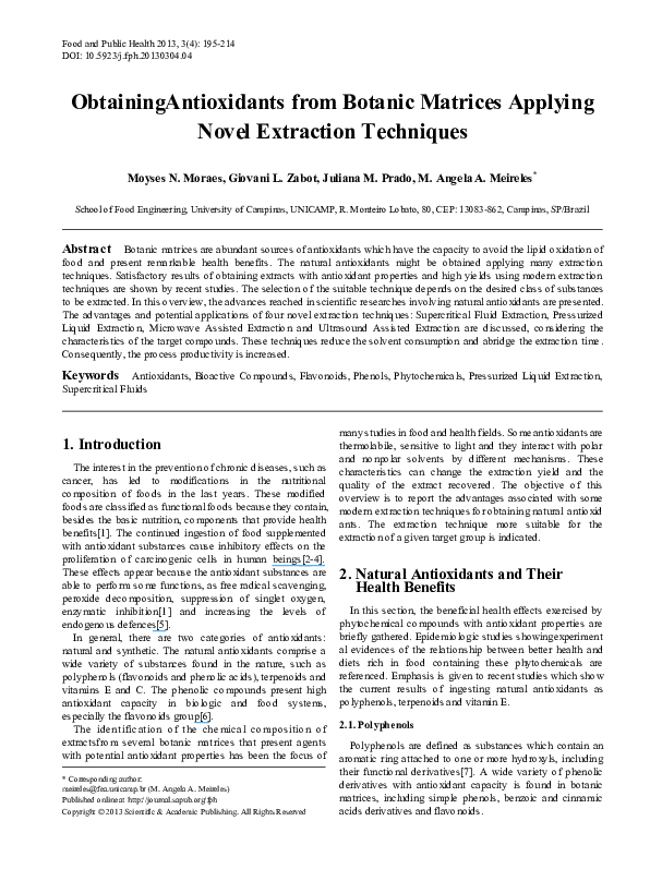 (PDF) ObtainingAntioxidants from Botanic Matrices Applying Novel ...