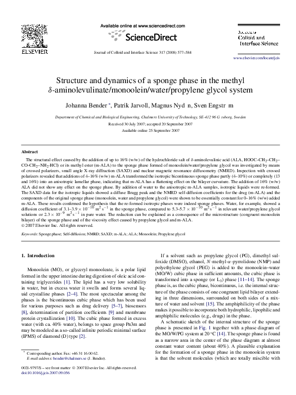 (PDF) Structure and dynamics of a sponge phase in the methyl δ ...