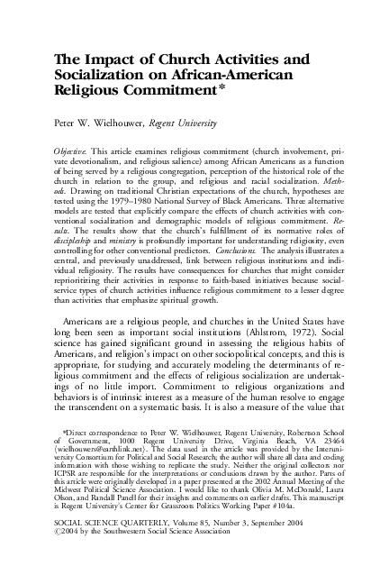 (PDF) The Impact of Church Activities and Socialization on African ...