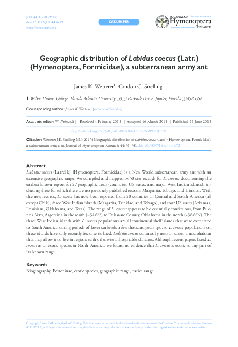 (PDF) Geographic distribution of Labidus coecus (Latr.) (Hymenoptera ...