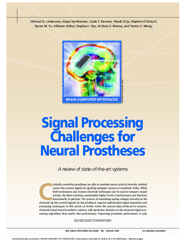 (PDF) Signal Processing Challenges for Neural Prostheses