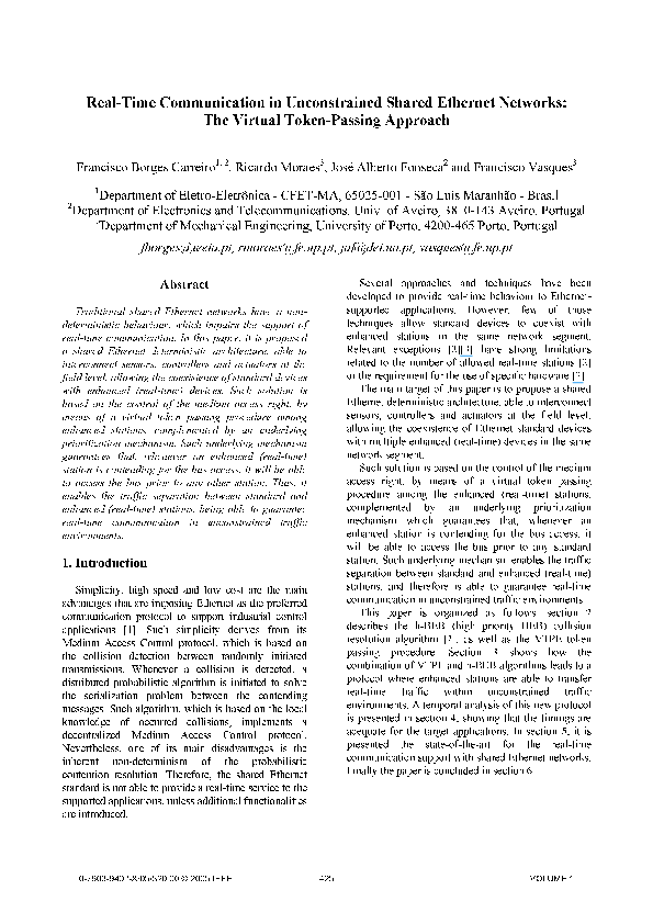 Pdf Real Time Communication In Unconstrained Shared Ethernet Networks The Virtual Token