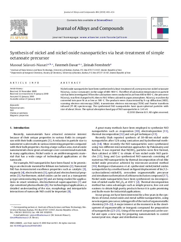 (PDF) Synthesis of nickel and nickel oxide nanoparticles via heat ... (PDF) Synthesis of nickel and nickel oxide nanoparticles via heat ...