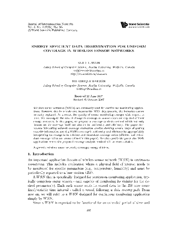 Pdf Energy Efficient Data Dissemination For Uniform Coverage In Wireless Sensor Networks