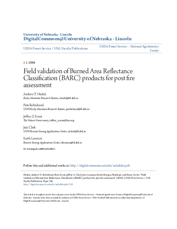 (PDF) Field validation of Burned Area Reflectance Classification (BARC ...