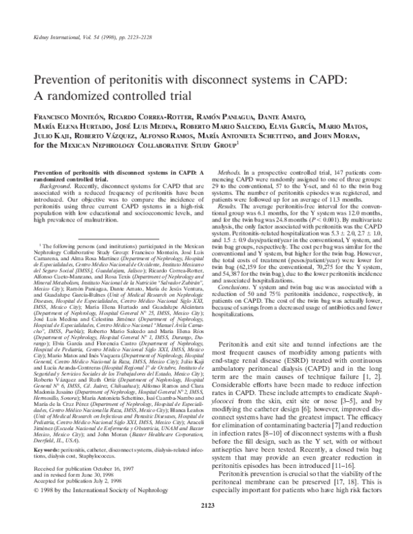 (PDF) Prevention of peritonitis with disconnect systems in CAPD: A ...
