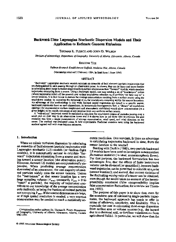 (PDF) Backward-Time Lagrangian Stochastic Dispersion Models and Their Application to Estimate ...