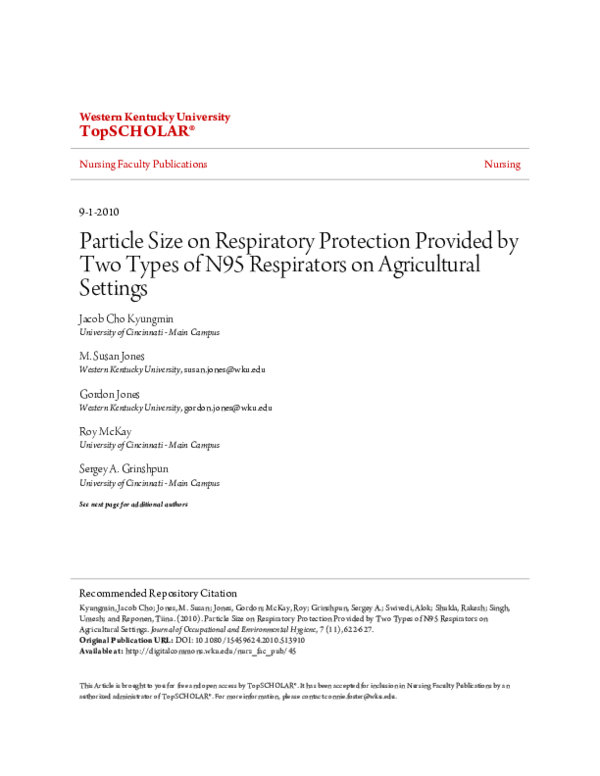 (PDF) Effect of Particle Size on Respiratory Protection Provided by Two ...