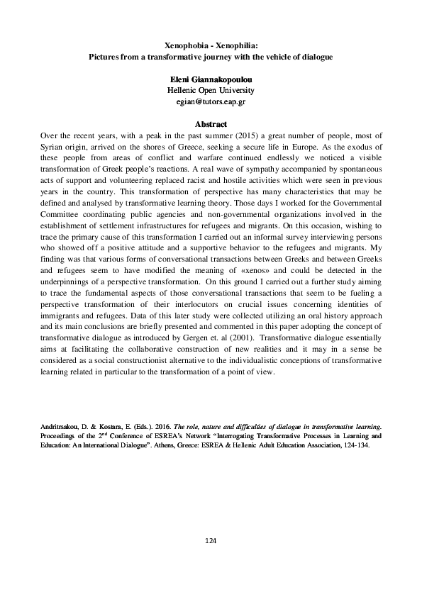 (PDF) Xenophobia -Xenophilia: Pictures from a transformative journey ...