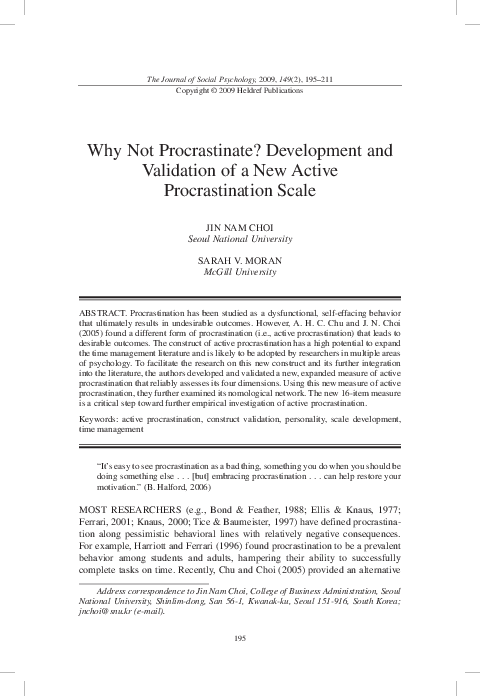 (PDF) Why Not Procrastinate? Development and Validation of a New Active ...