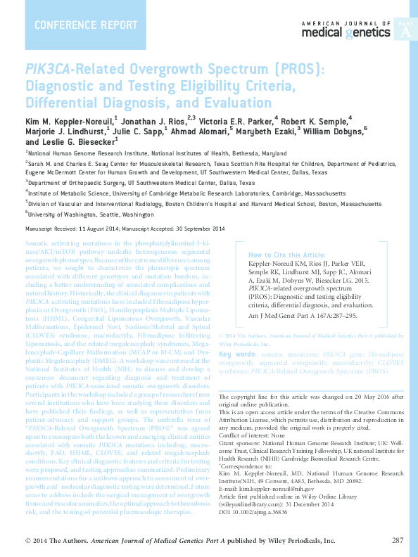 (PDF) PIK3CA -related overgrowth spectrum (PROS): Diagnostic and ...
