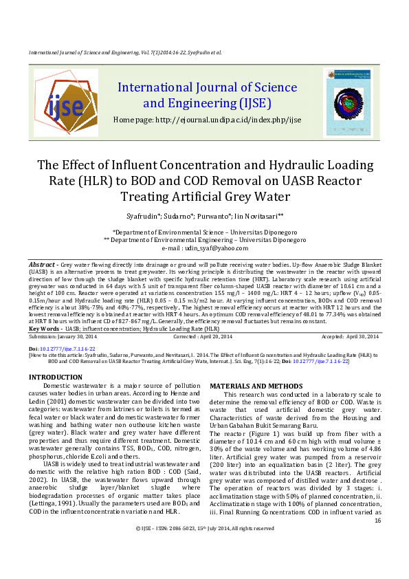 (PDF) THE EFFECT OF INFLUENT CONCENTRATION AND HYDRAULIC LOADING RATE ...