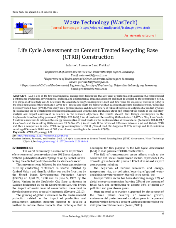 (PDF) Life Cycle Assessment on Cement Treated Recycling Base (CTRB ...