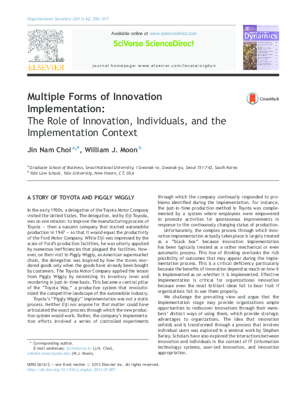 (PDF) Multiple Forms of Innovation Implementation: The Role of Innovation, Individuals, and the ...