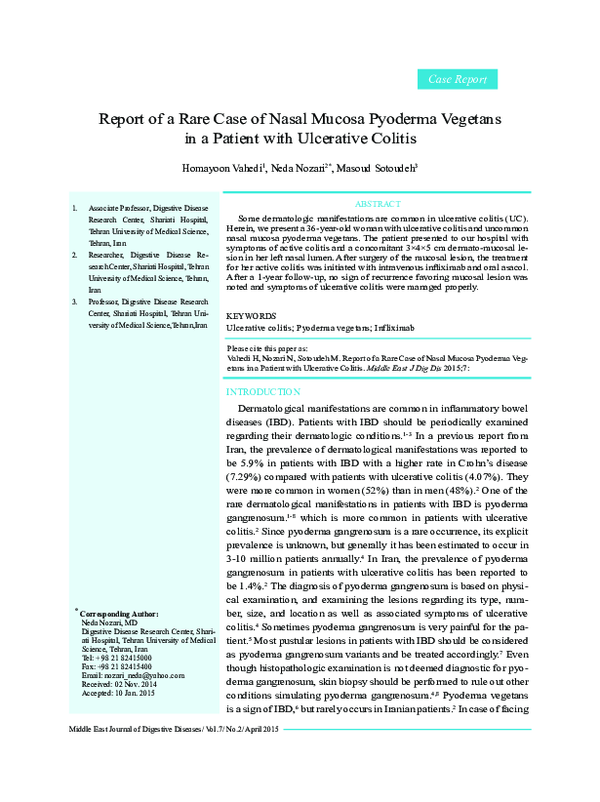 (PDF) Report of a Rare Case of Nasal Mucosa Pyoderma Vegetans in a ...