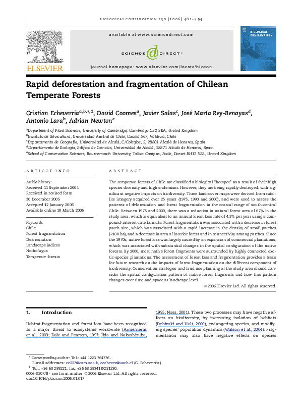 (PDF) Rapid deforestation and fragmentation of Chilean Temperate Forests