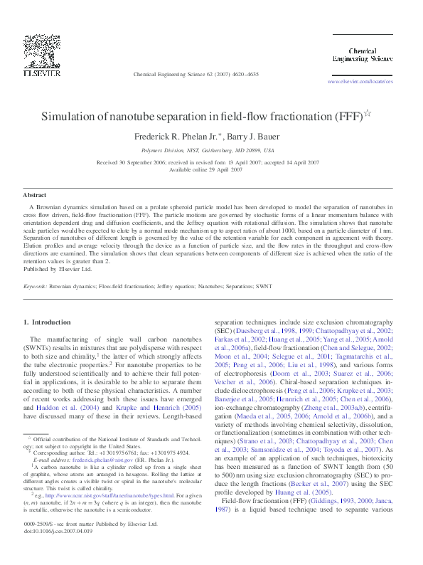 (PDF) Simulation of nanotube separation in field-flow fractionation (FFF)