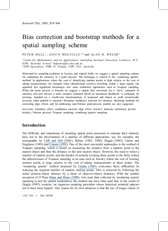 Pdf Bias Correction And Bootstrap Methods For A Spatial Sampling Scheme