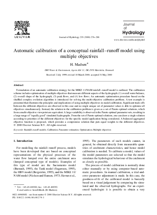 Pdf Calibration Of A Conceptual Rainfall Runoff Model Using A Genetic