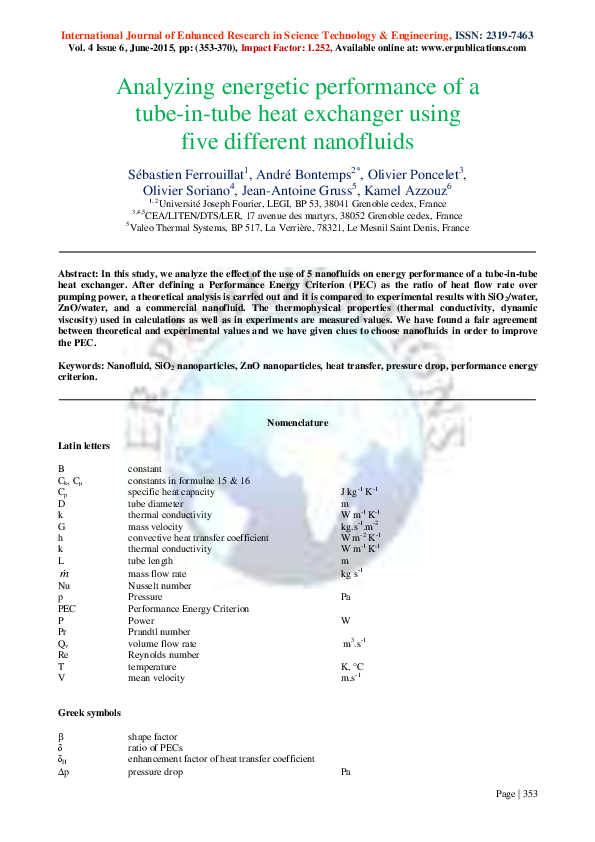 (PDF) Analyzing energetic performance of a tube-in-tube heat exchanger with five different ...